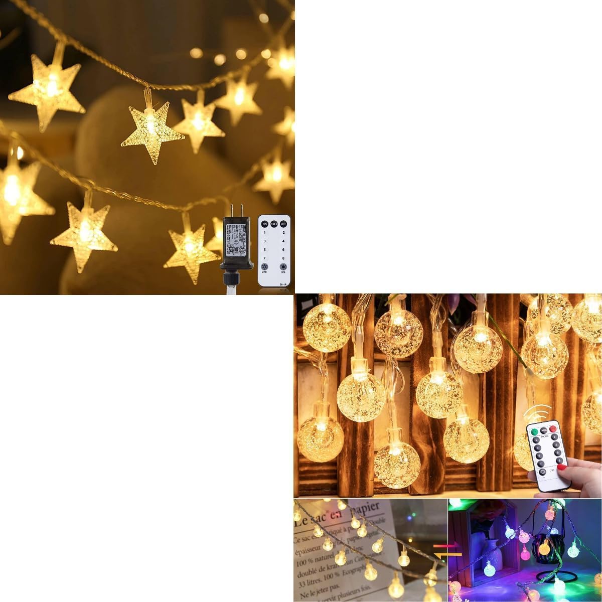 Amazon.com: Star and Globe String Lights Combo - 33 ft 100 LED Star ...