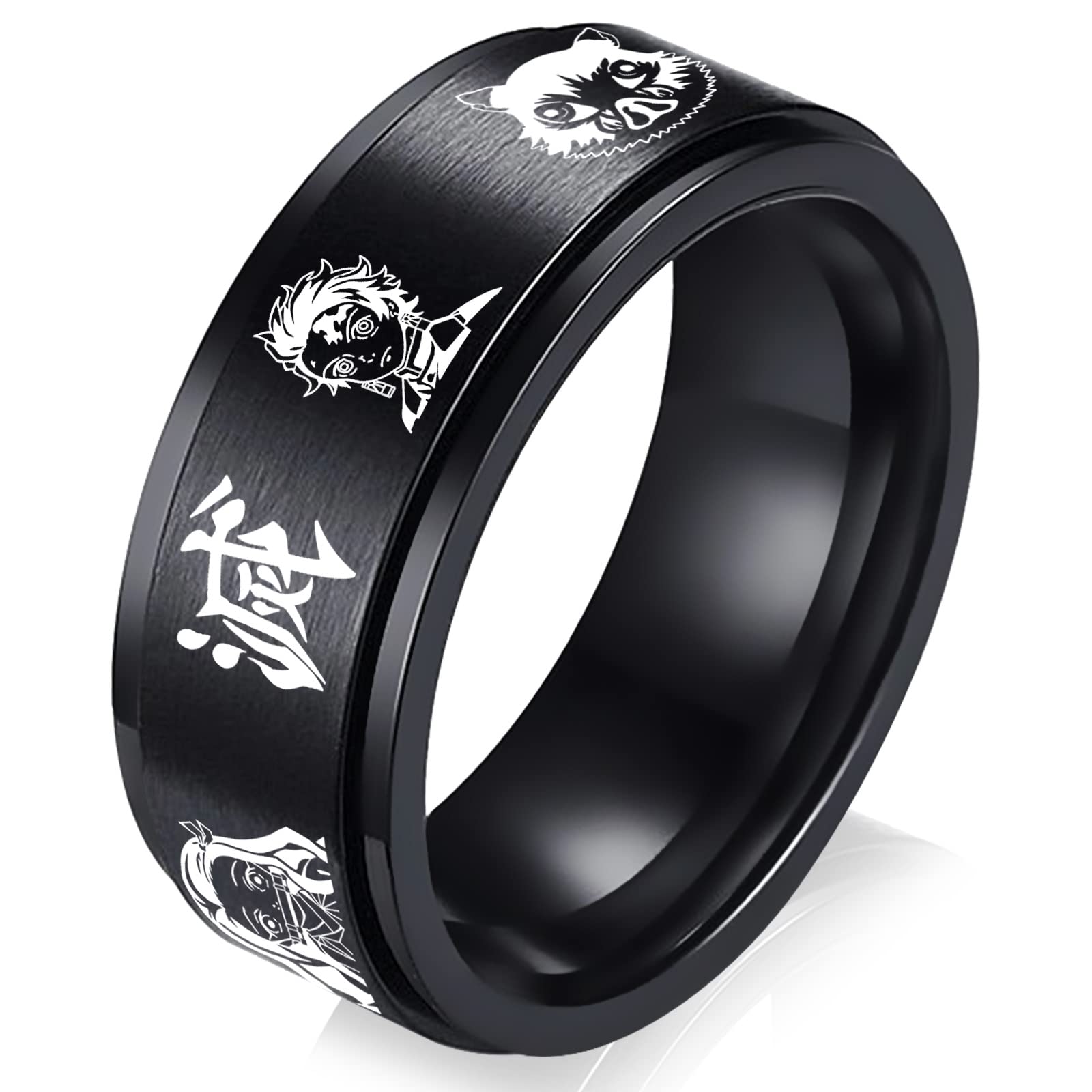 Buy Black Stainless Steel Demon Slayer Spinner Ring Anime Rings for Men ...