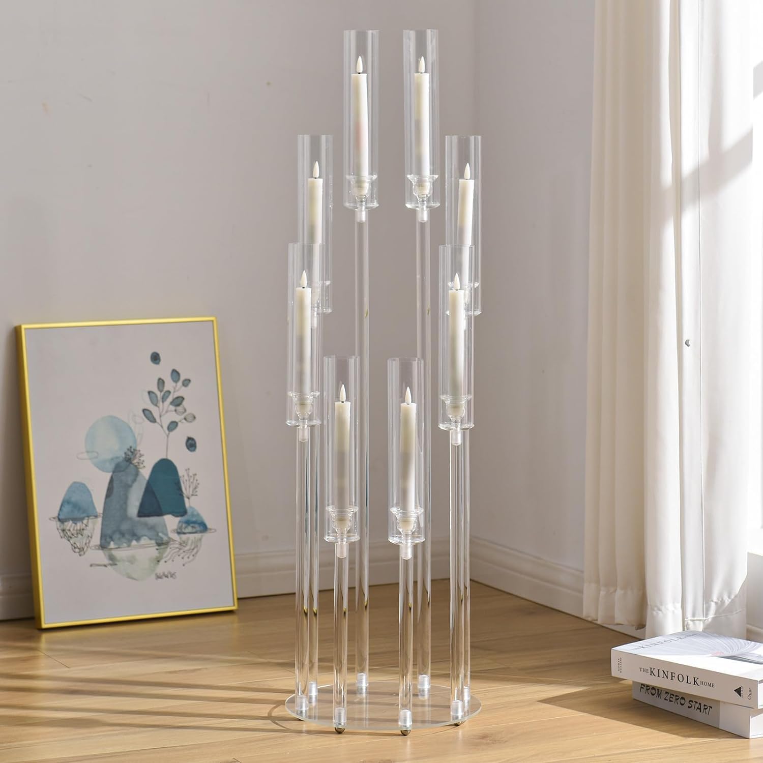 VINCIGANT 8 Arms Clear Candlesticks Holder for Wedding Decorations,38.5 ...