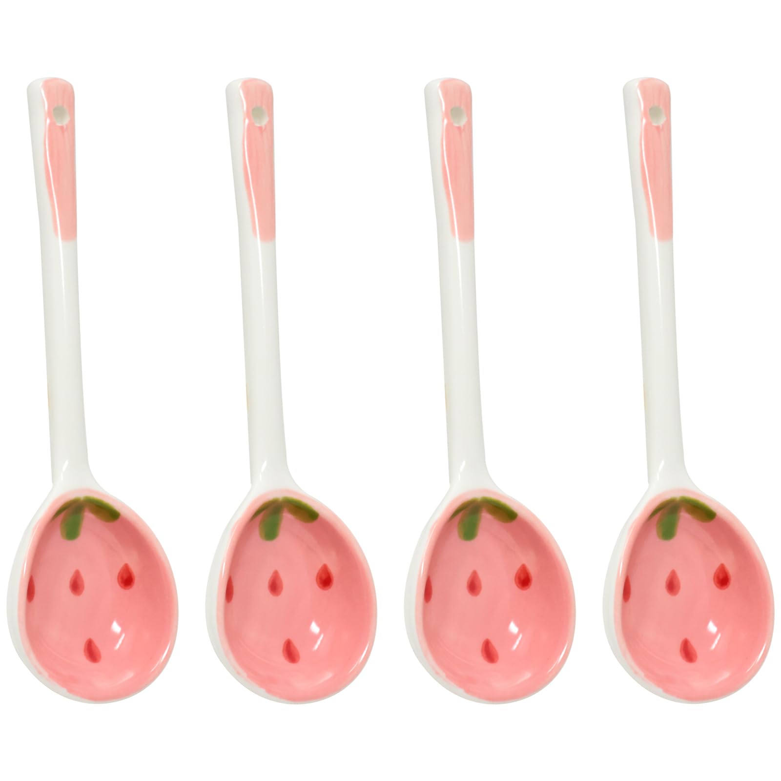 Amazon.com: Honbay 4PCS Long Handle Ceramic Soup Spoons Strawberry ...