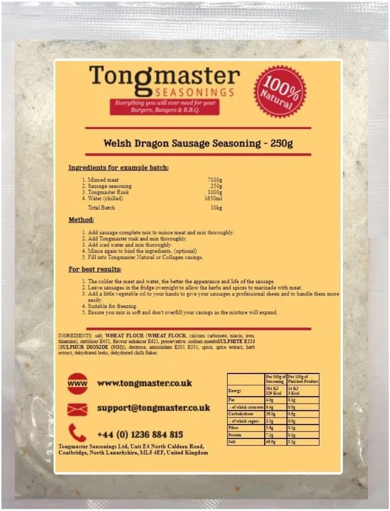 Welsh Dragon Sausage Seasoning - 250g (makes a 10kg batch) : Amazon.co ...