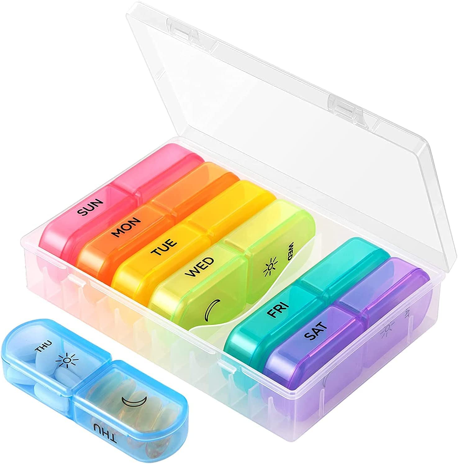 Portable Weekly Pill Box Organiser, BANSHAN 7 Day Tablet Box Pill Box ...