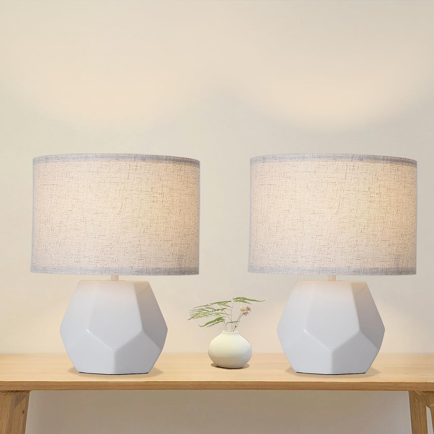 Popity home Ceramic Lamps Set of 2, Modern Geometric Ceramic Table Lamp ...