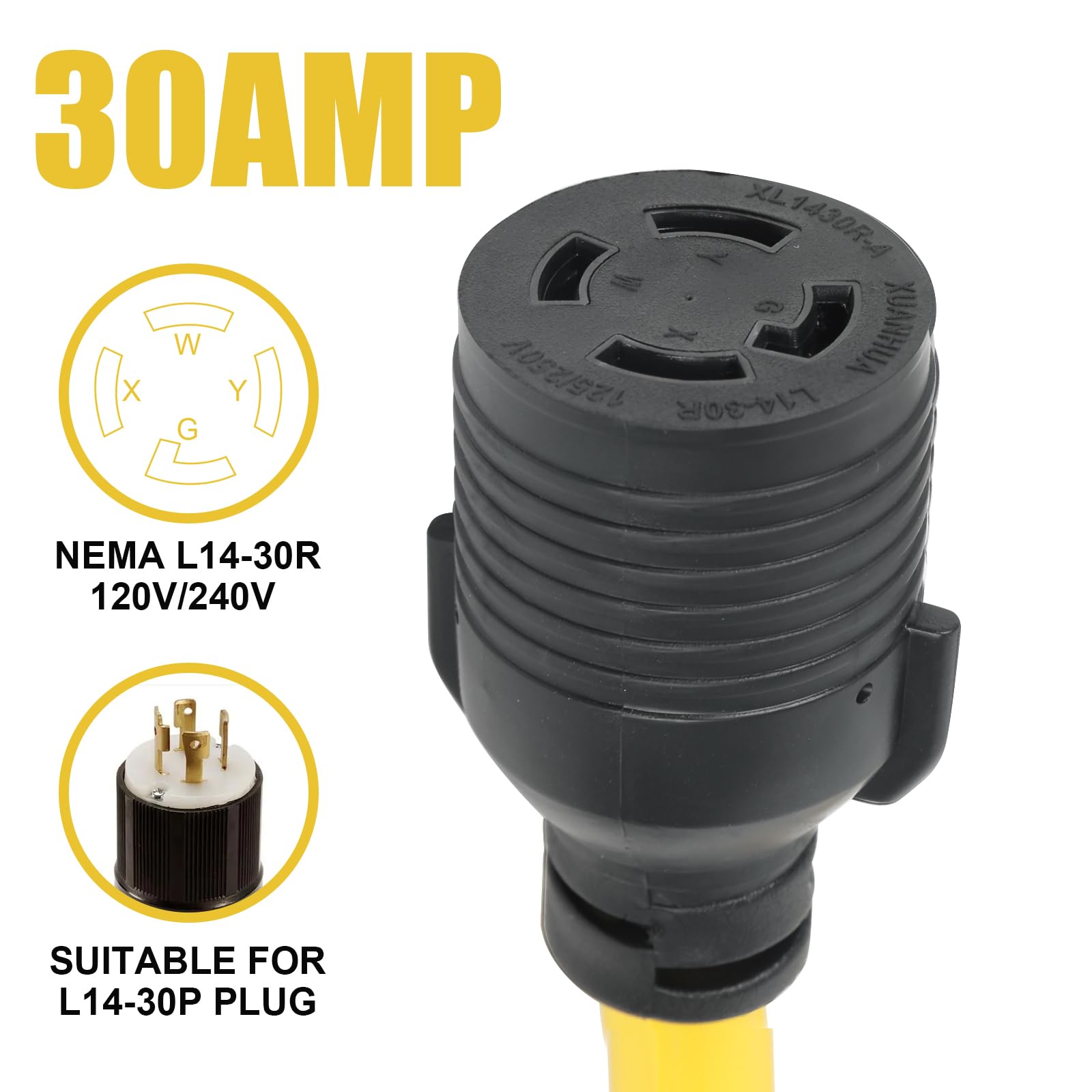 Snapklik.com : NEMA 10-30P To L14-30R Power Cord Adapter 30 Amp 3 Prong ...
