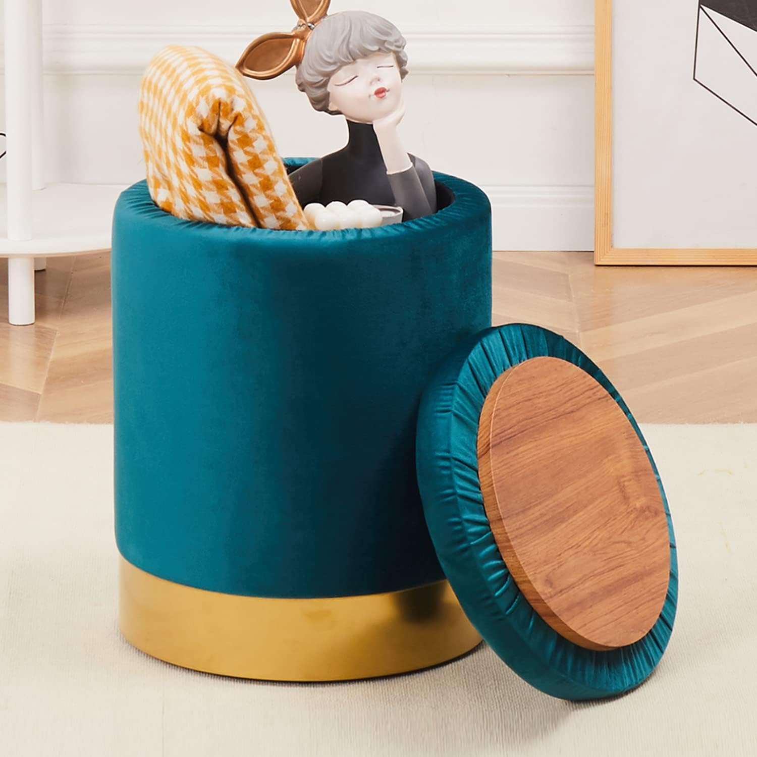 Amazon.com: Topjia Round Velvet Storage Ottoman,Modern Entryway ...