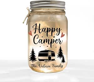 Amazon.com: Customizeaf Personalized 16oz Mason Jar Light, Happy Camper ...