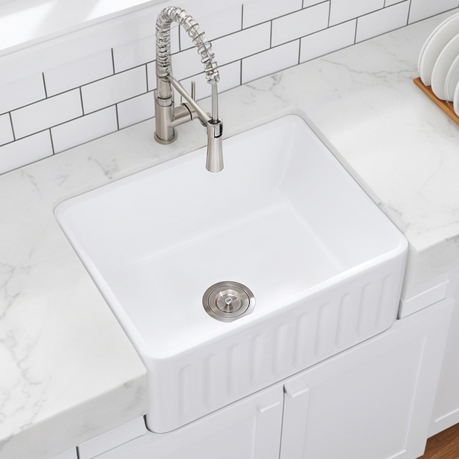 Buy Farmhouse Kitchen Sink, 24 x 18 Inch Small Farm Sink White Apron ...