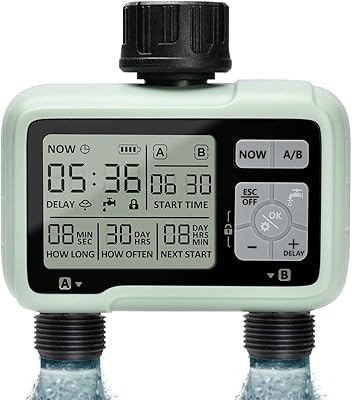 RAINPOINT Sprinkler Timer WiFi Water Timer with Brass Inlet, 2 Outlets Smart Hose Timer ...