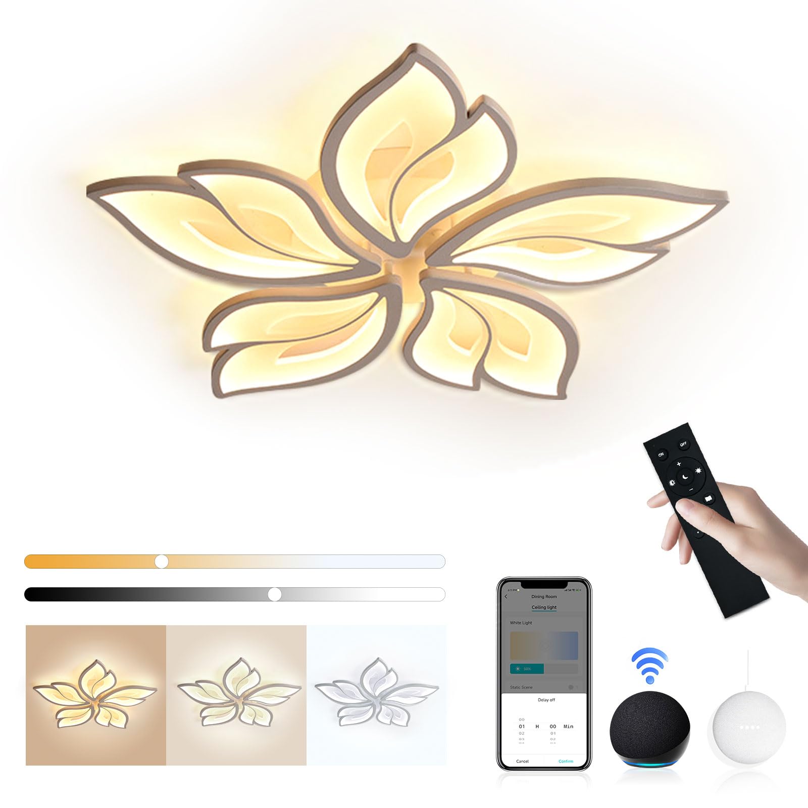 SKY ANGLE Smart Ceiling Light, Modern Flower Ceiling Light Dimmable LED ...