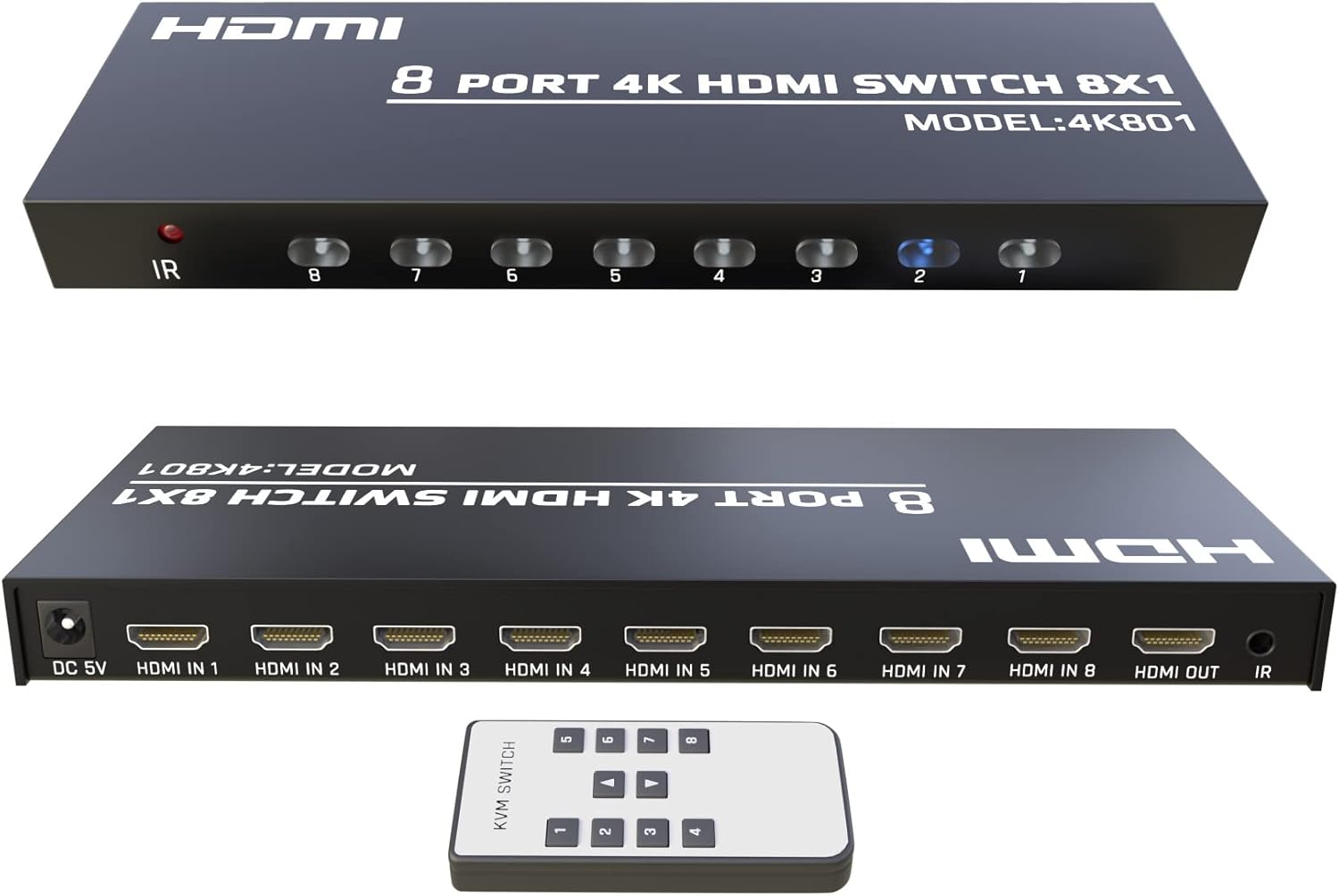 HDMI Switch 4K - HDMI Switcher 8 in 1 Out - HDMI Switch with Remote ...