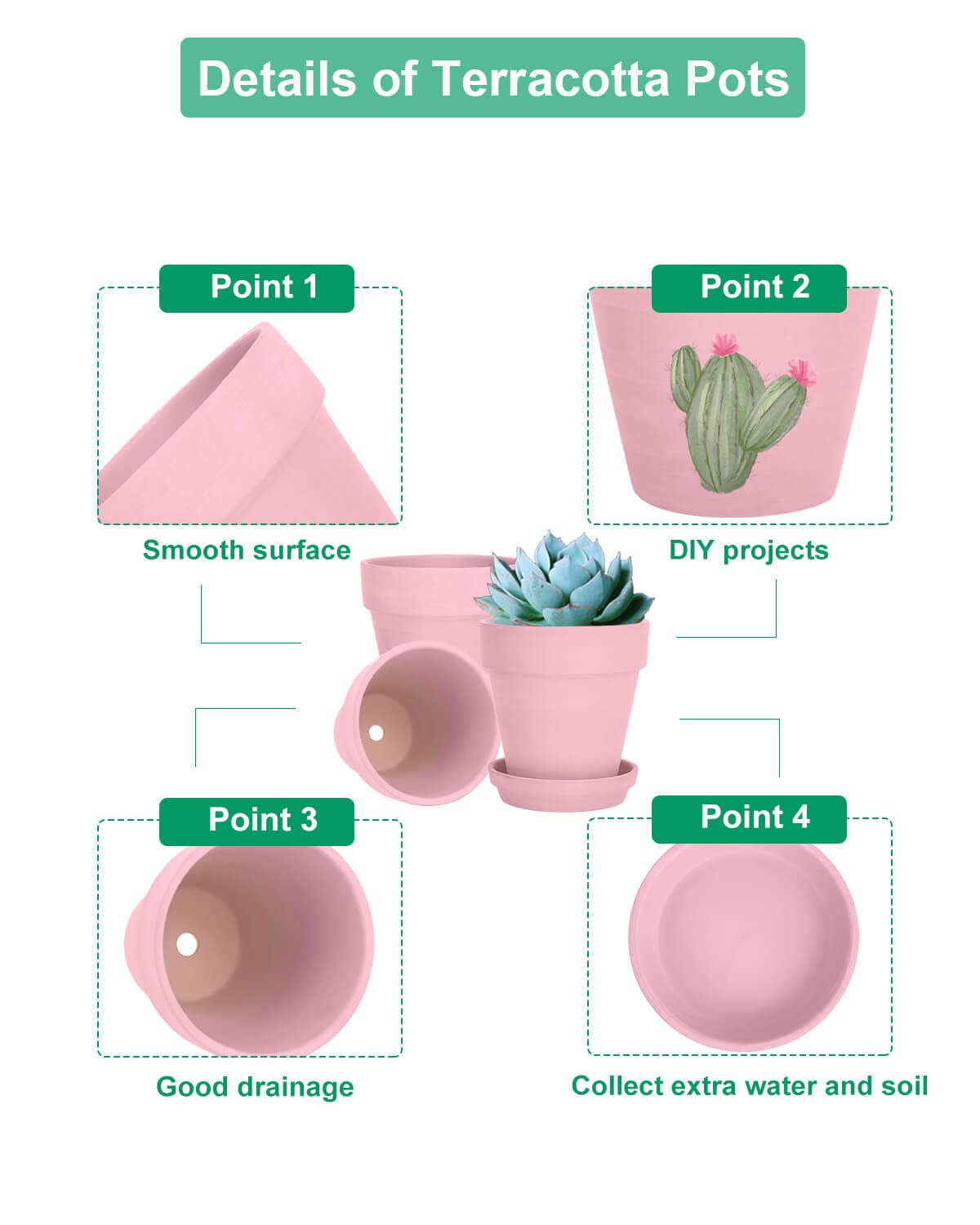 vensovo 4 Inch Pink Clay Pot for Plant with Saucer -4 pack Peach Pink ...