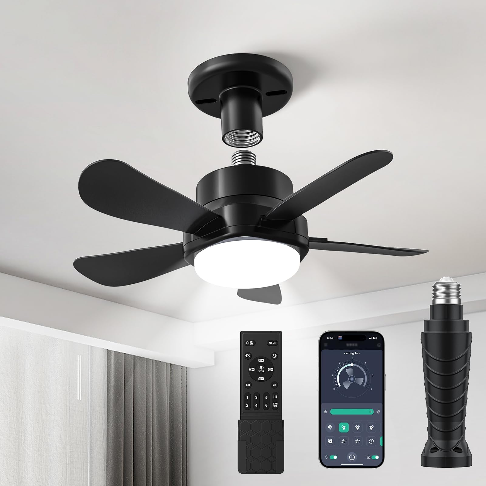Amazon.com: Socket Fan Light Ceiling Fans with Lights and Remote ...