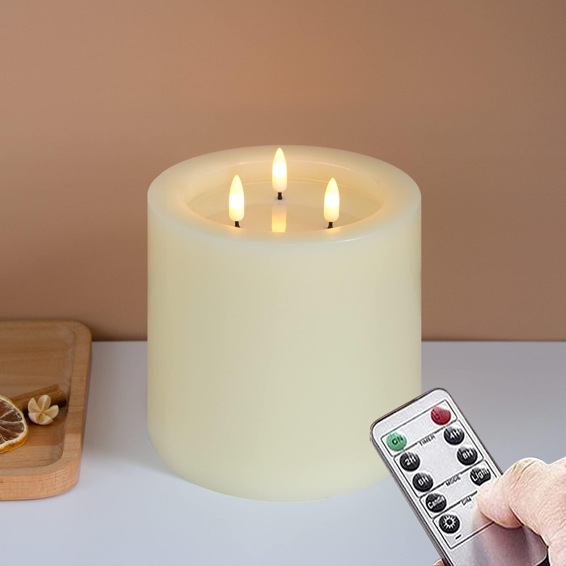 Yeelida 3-Wick 6”x6” Large Flameless Pillar Candles with Remote Control ...