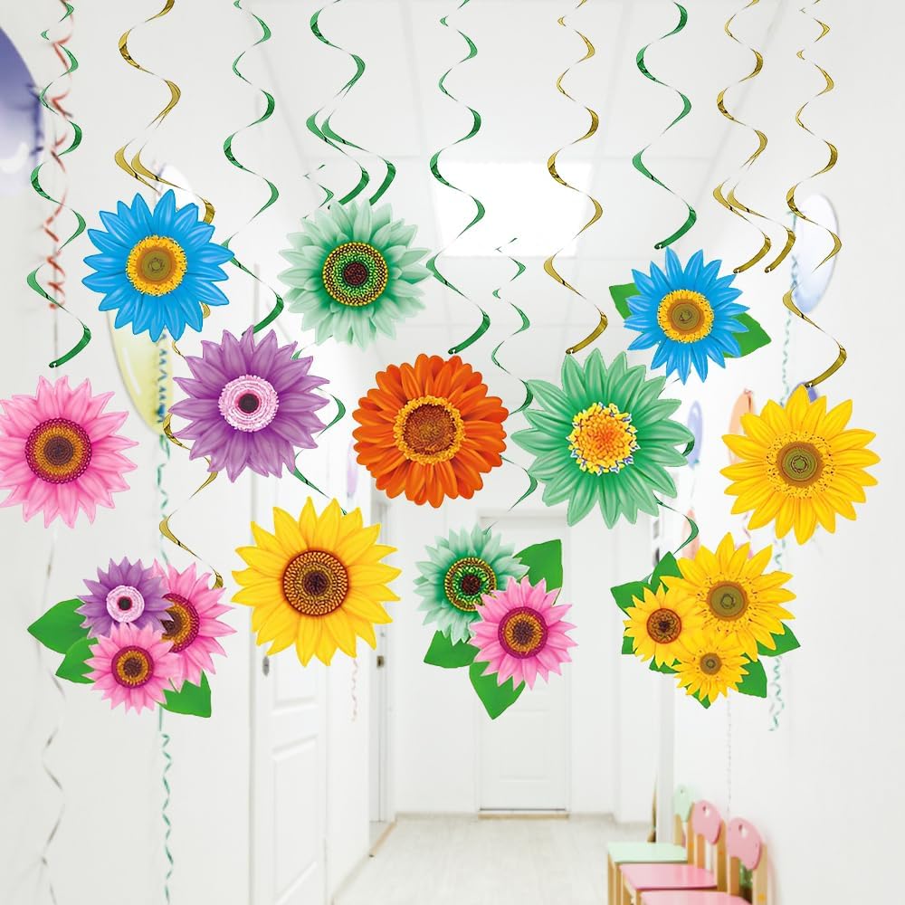 OKUYAN 30PCS Flowers Hanging Swirl Decorations Spiral Streamers Hanging ...