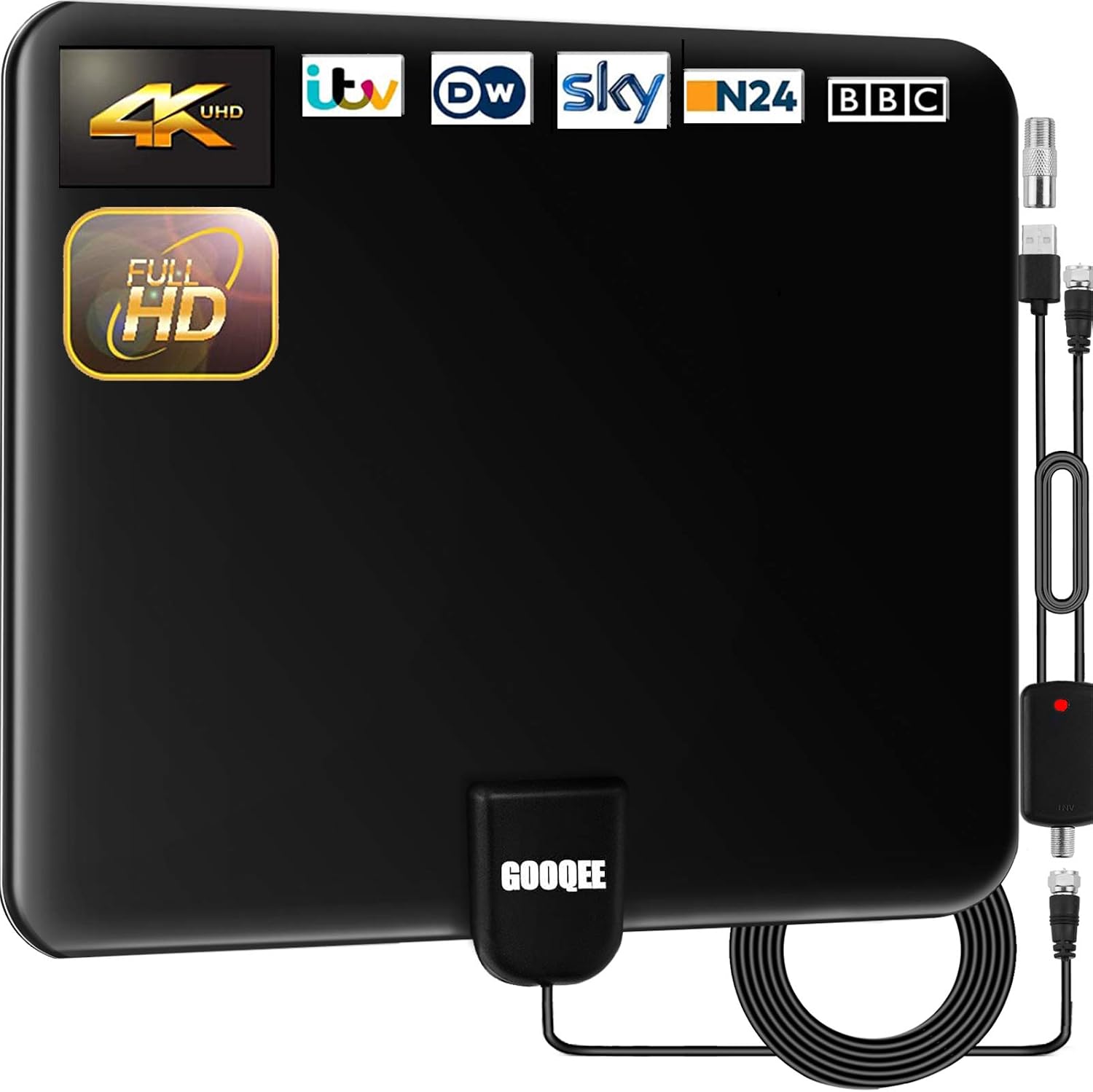 TV Aerial, Indoor Amplified Digital HDTV Aerial 200+ Mile Range with 4K ...