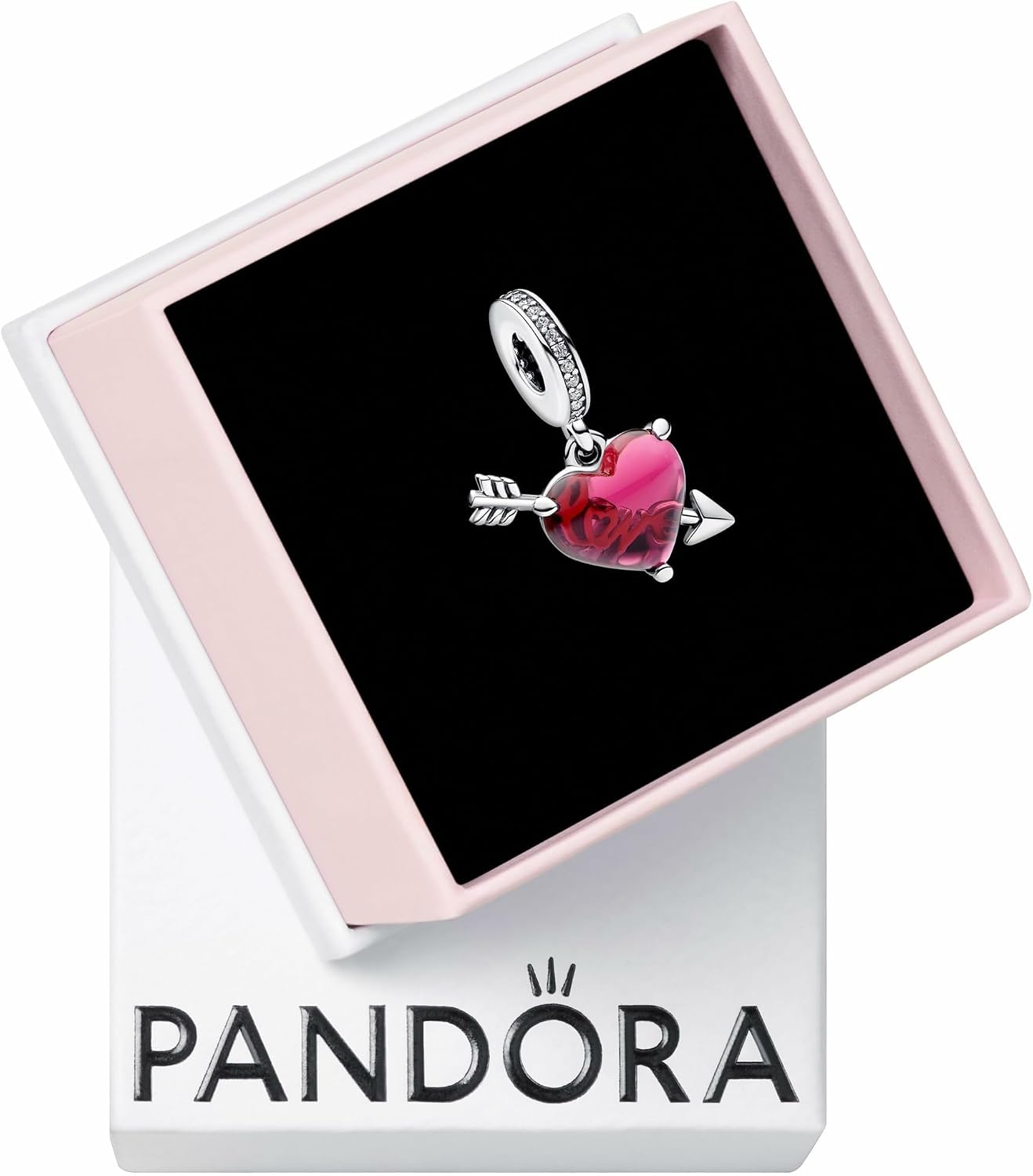 Amazon.com: PANDORA Moments Red Heart & Arrow Murano Glass Dangle Charm ...
