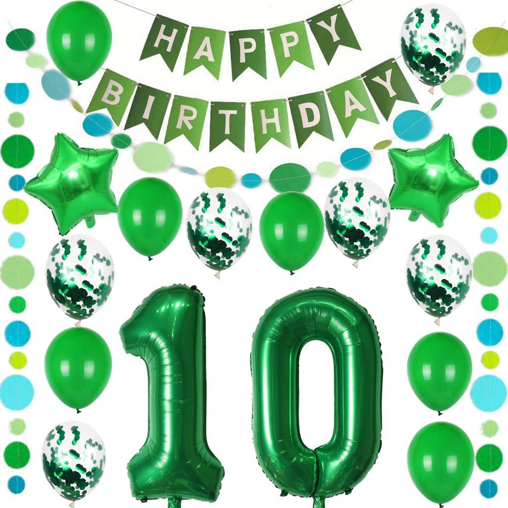 Ballons 10.geburtstag junge mädchen deko grün set,Luftballons 10 jahre ...