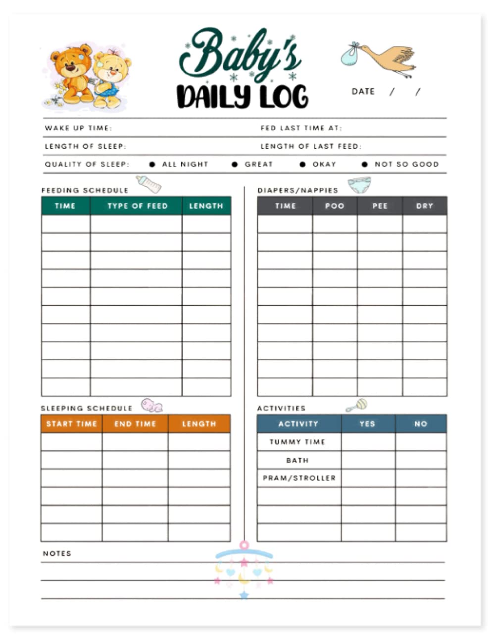 Baby's Daily Log Book For Newborns: Newborn Baby Log Tracker Journal Book, first 100 days baby ...