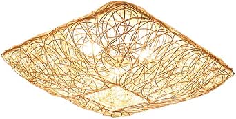 QIVGXBO Square Semi Flush Mount Ceiling Light Natural Chandelier Woven ...