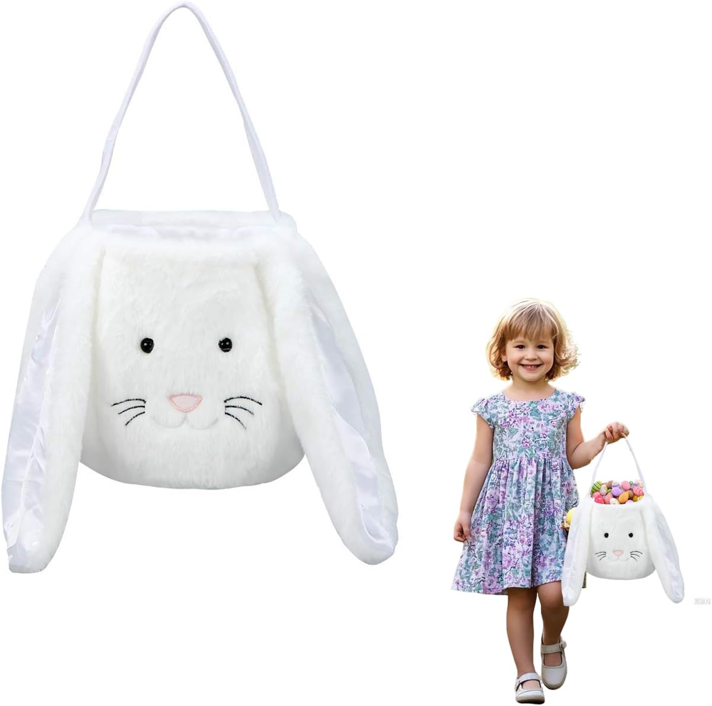Amazon.com : Easter Egg Hunting Basket,Plush Easter Bunny Basket,Long ...