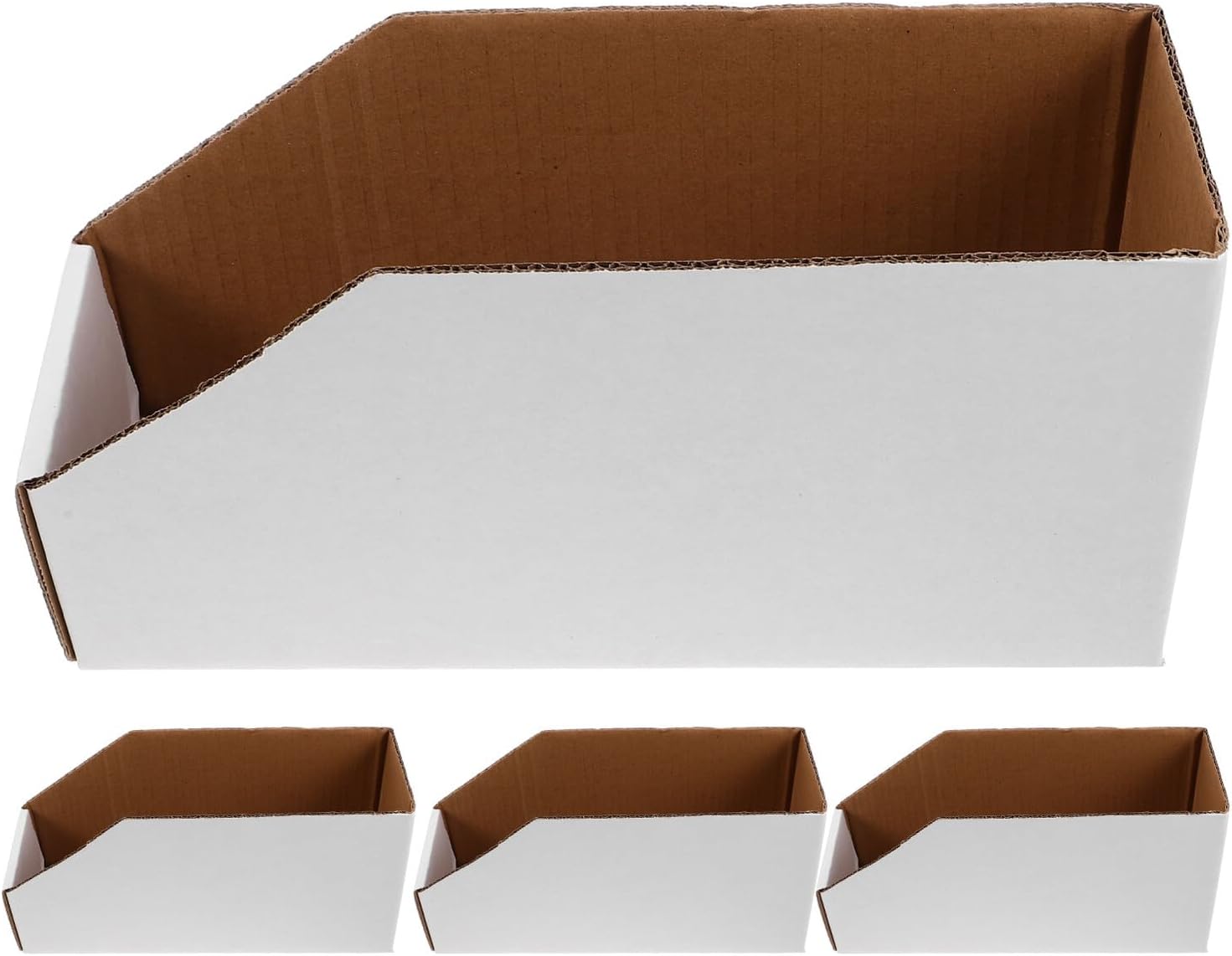 PRETYZOOM 4pcs Heavy-Duty Cardboard Storage Boxes Slanted Open Top, 5 ...