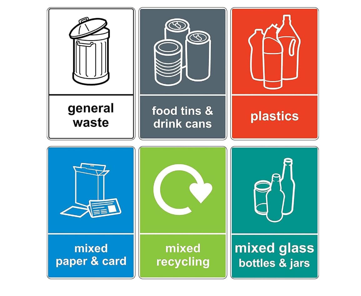 K Smart Sign | Mixed Pack of 6 Multi Recycling Stickers for indoor and ...