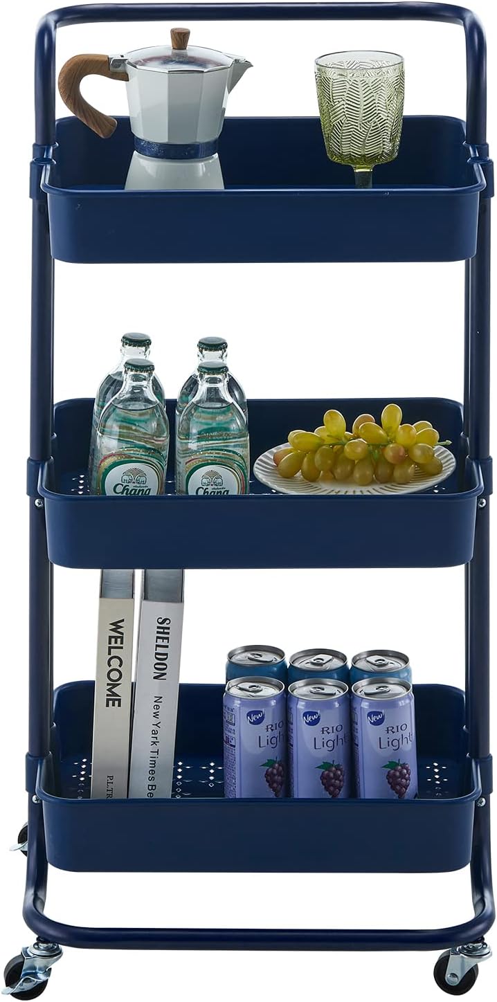 TUKAILAi 3-Tier Rolling Storage Cart with Lockable Wheels and Ergonomic ...