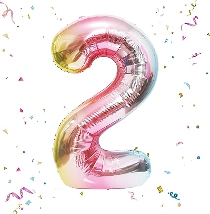 Amazon.com: 40 Inch Giant Rainbow Number 2 Balloons, Birthday Balloons ...