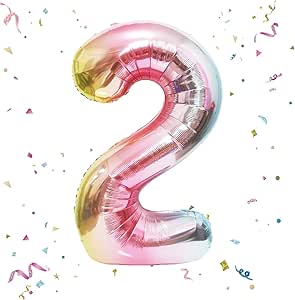 Amazon.com: 40 Inch Giant Rainbow Number 2 Balloons, Birthday Balloons ...