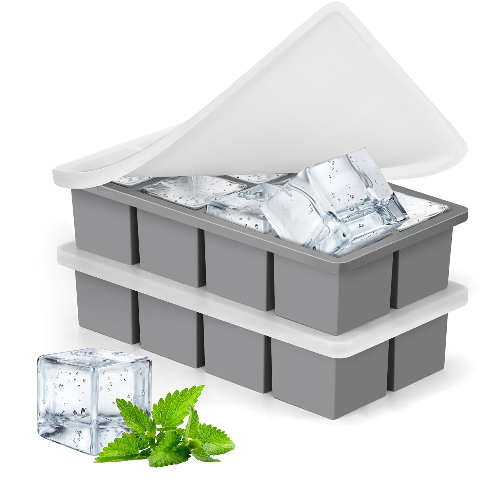 Amazon.com: 2 Pack Large Ice Cube Molds with Lid,Big Silicone Ice Cube ...
