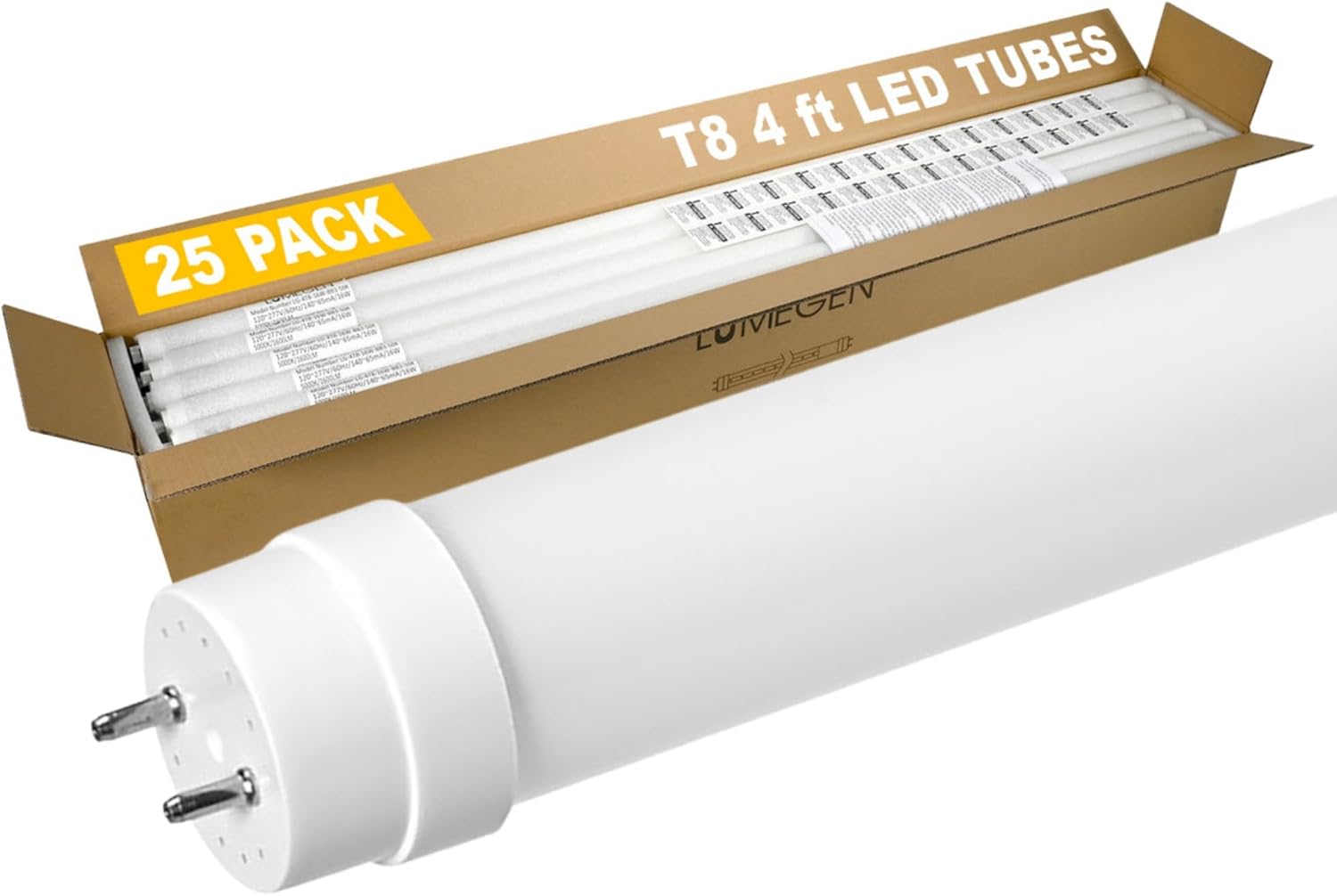 LumeGen 4Ft LED T8 Tubes - Energy-Efficient - 5000K Daylight, 2200 ...