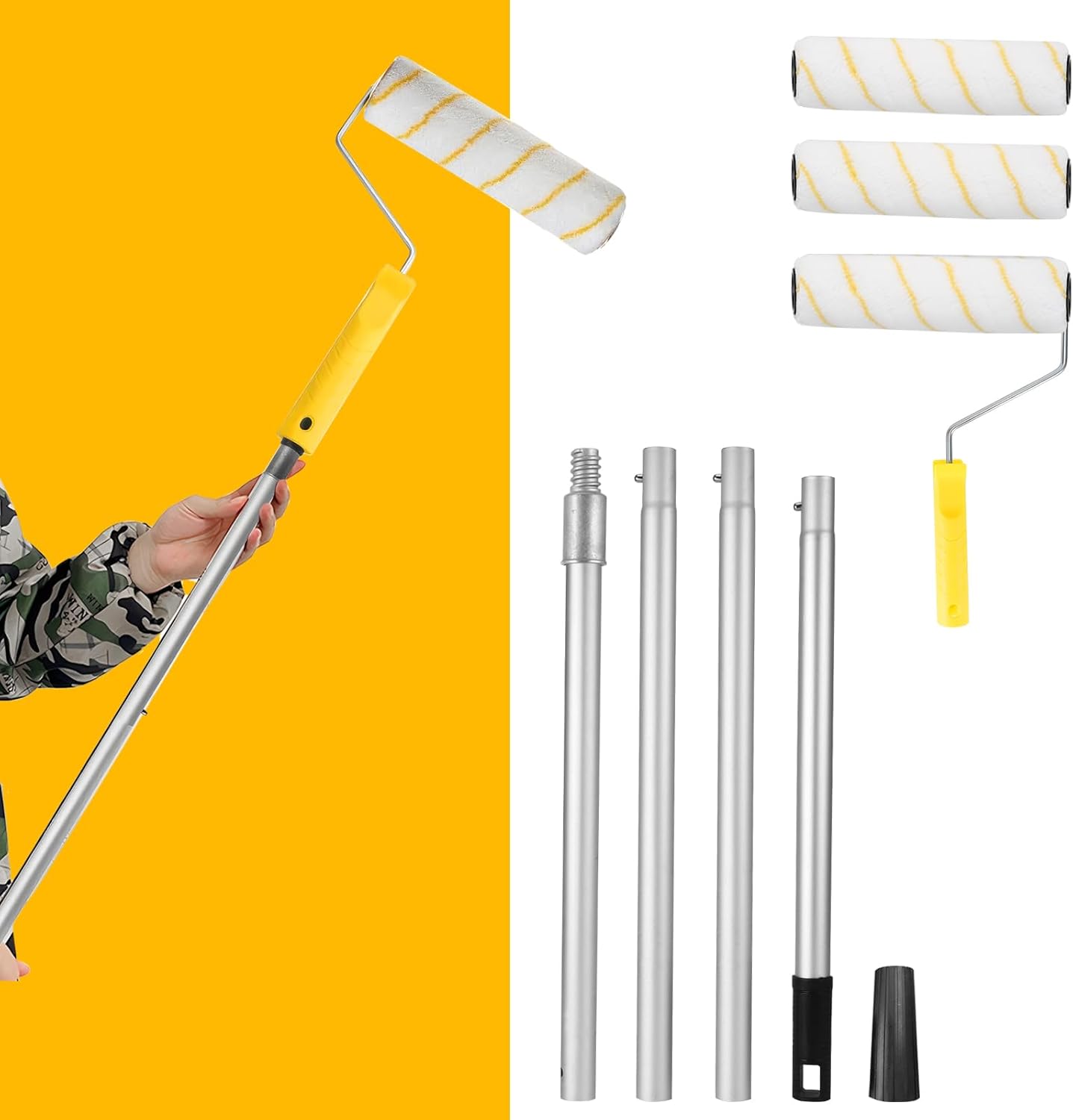 Paint Roller Set, Extendable Paint Rollers with Extended Detachable ...