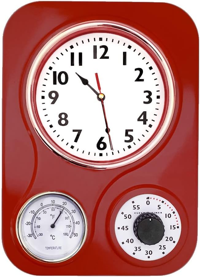 Amazon.com: Lily's Home Retro Kitchen Clock with Temperature and Timer ...