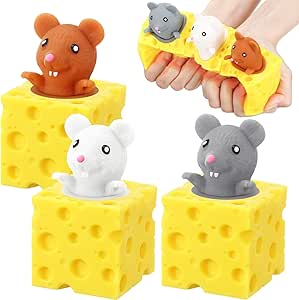 AYEBIA 3 Pcs Cheese Toy Cheese Rat Stress Ball Fidget Toys Mice in ...