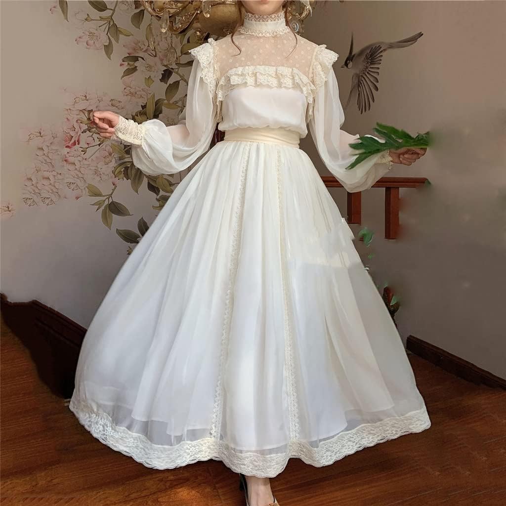 Amazon.com: n/a Vintage Cottage Chiffon Dress Fairy Woman Chic Romantic ...