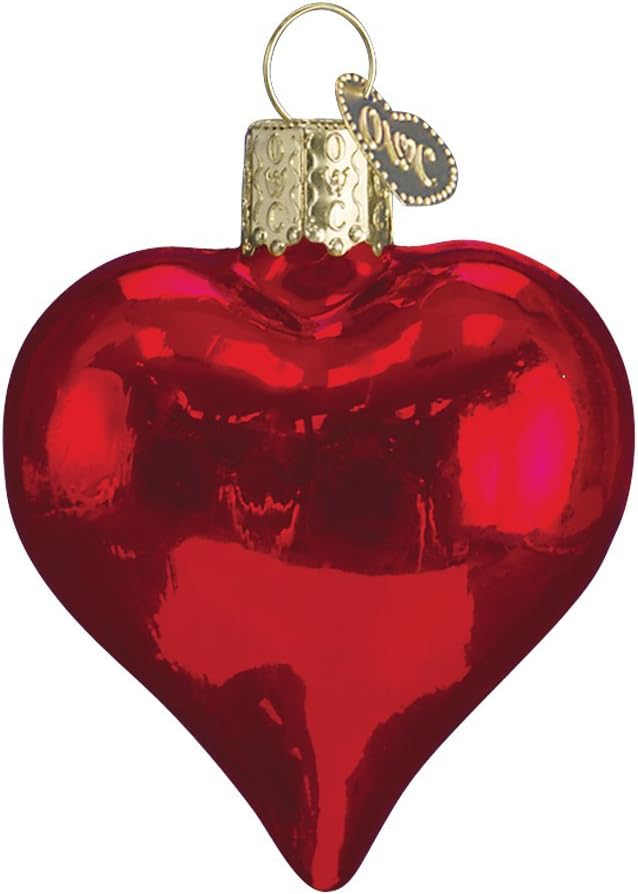 Amazon.com: Old World Christmas Shiny Red Heart Glass Blown Ornament ...