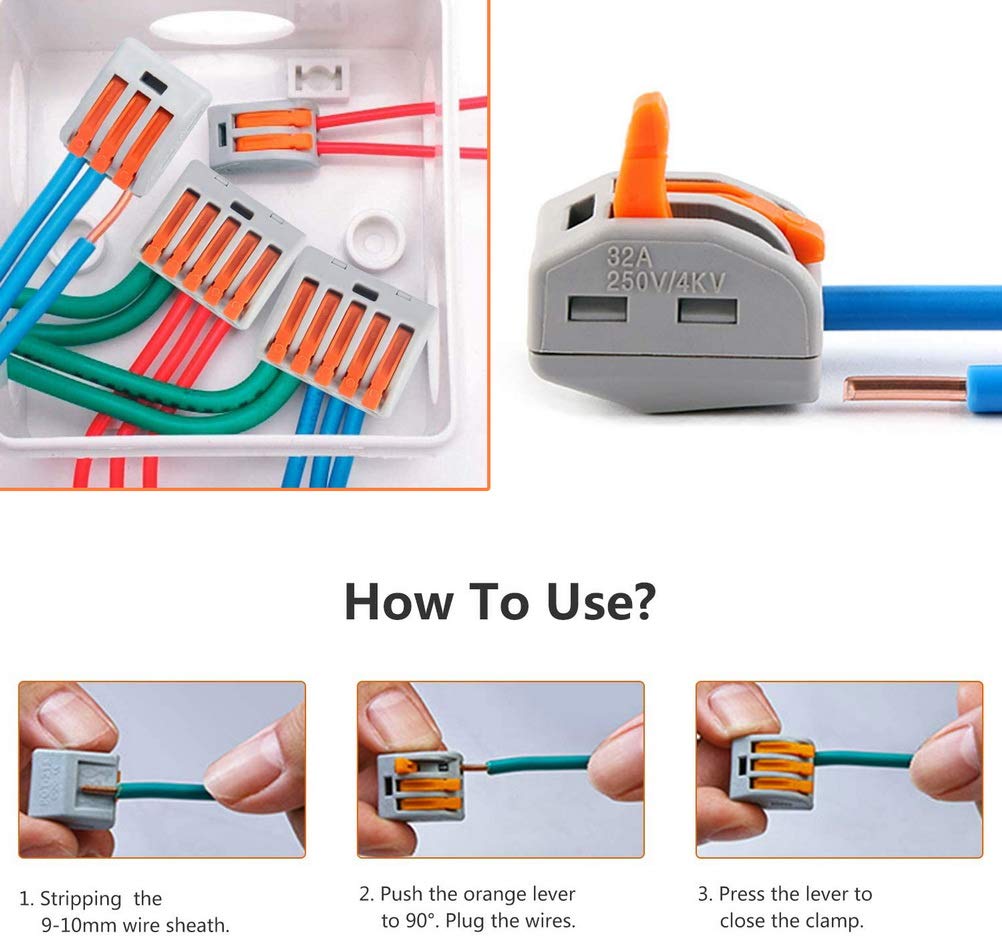 60Pcs Wire Connectors, Connector Block Electric Connectors Wire Clamp ...
