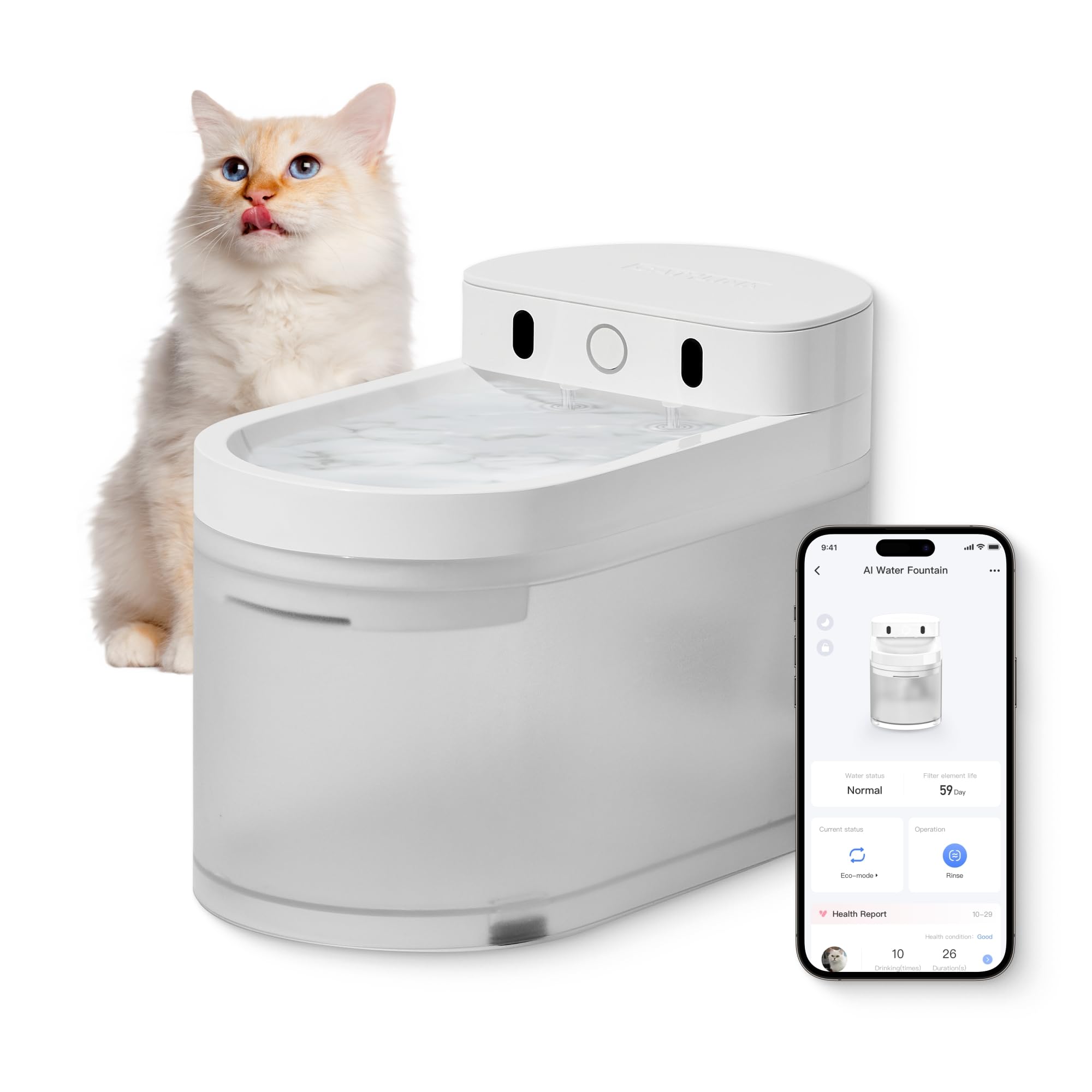 Amazon.com : CATLINK Cat Water Fountain with APP Control, 2300ml, Health Report, Fine Filter ...