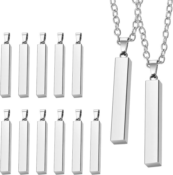 Adlabld 12pcs Stainless Steel Rectangle Pendant Necklace Bar Necklace