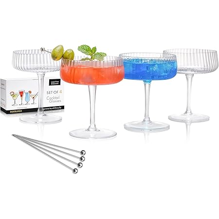 Amazon.com | Vintage Art Deco Coupe Glasses Ribbed Coupe Cocktail ...
