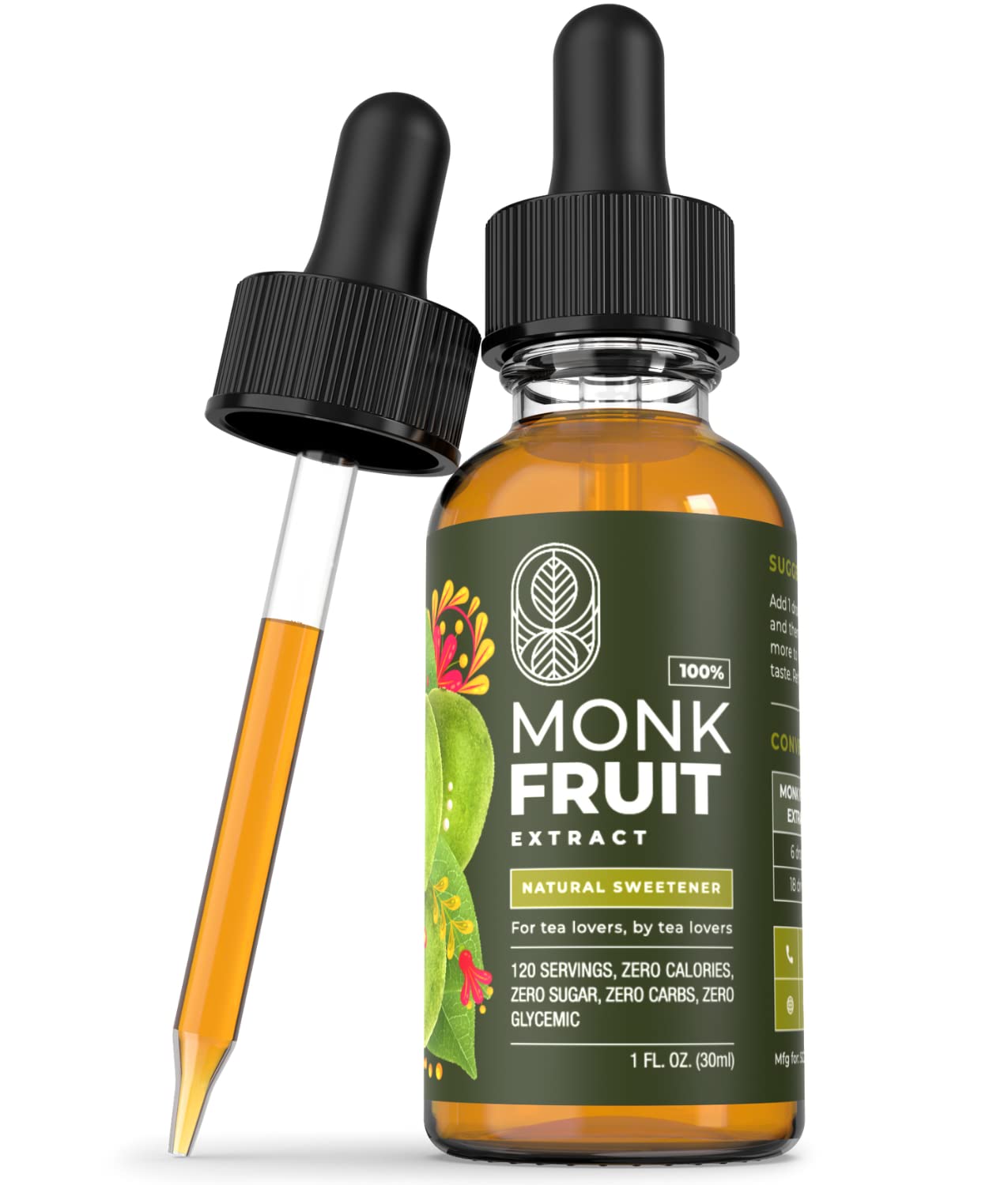 Amazon.com: MONK FRUIT SWEETENER LIQUID - 100% MONK FRUIT EXTRACT - No Erythritol, Zero Calories ...