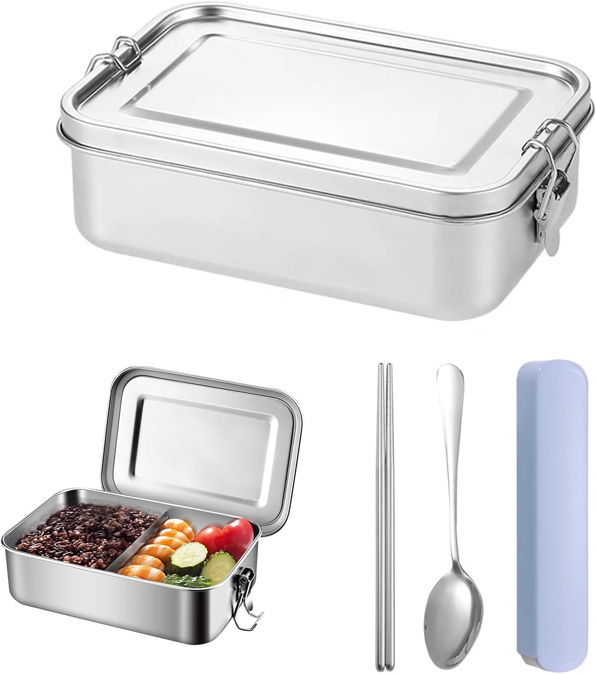 Amazon | 304ステンレス製ランチボック550ml/850ml/1200ml/1400ml/2400ml 大容量 漏れ防止 仕切り付き 金属製ランチボックスお 手入れ簡単 子供 大人 ...