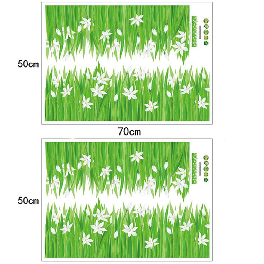 BIBITIME Green Grass White Flower Wall Border Decal Vinyl Sticker Peel ...