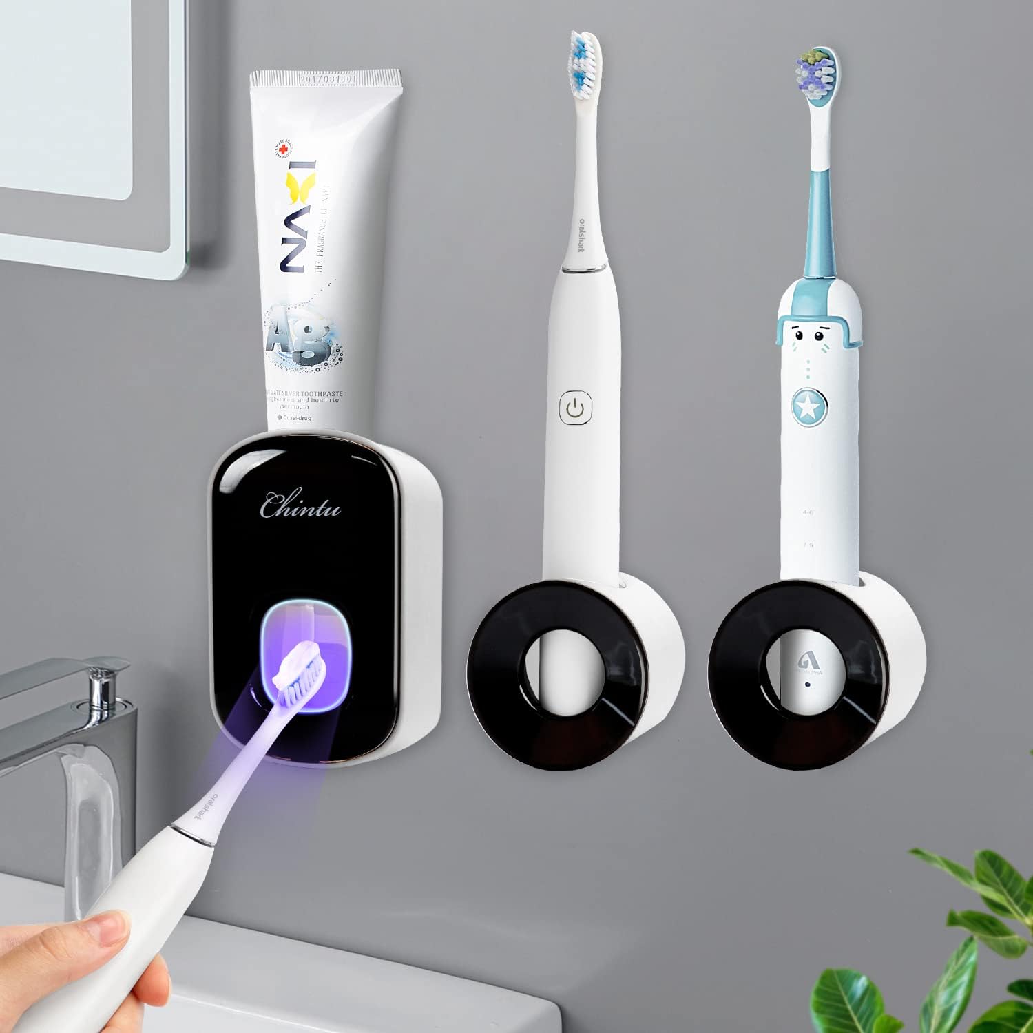 Amazon.com: Toothbrush Holder Wall Mounted with Cover for Bathroom, 2 ...