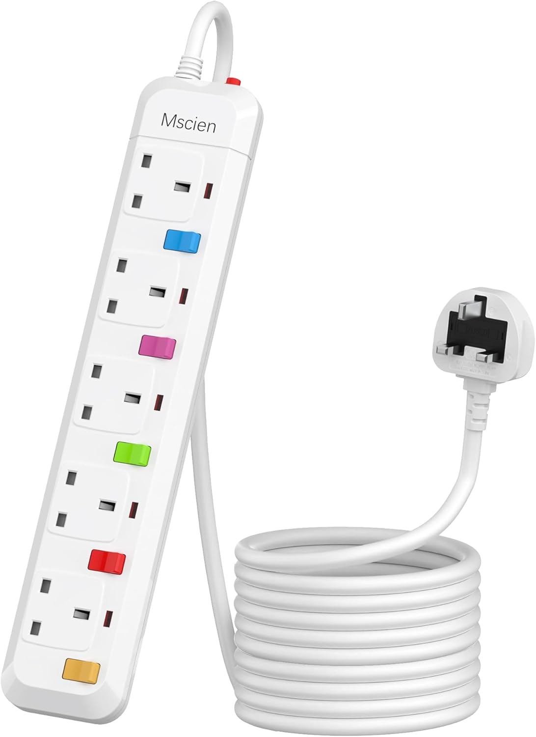 6M Long Extension Lead with Switches, Mscien 5 Way Extension Socket ...