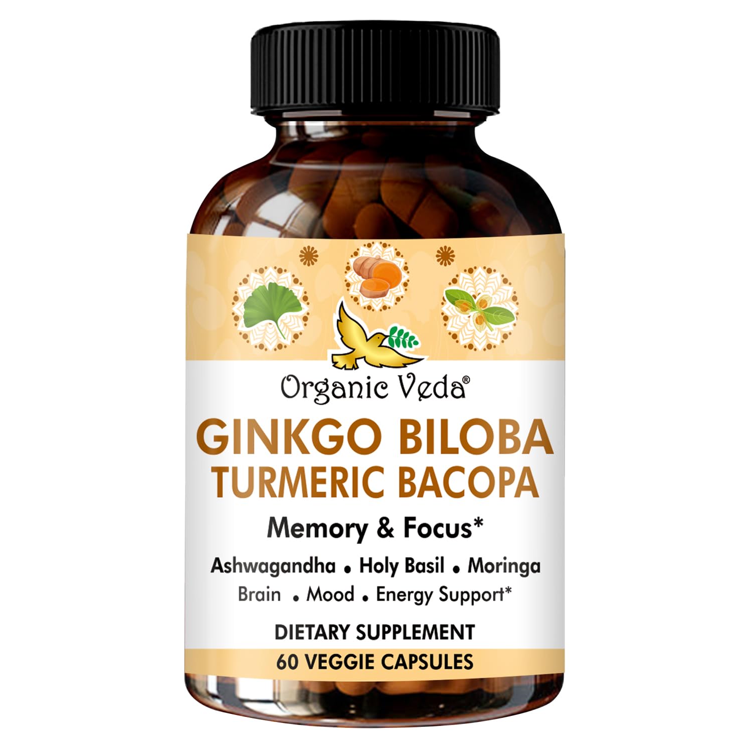 Amazon.com: Organic Veda Ginkgo Biloba Turmeric Bacopa Brain Supplement ...