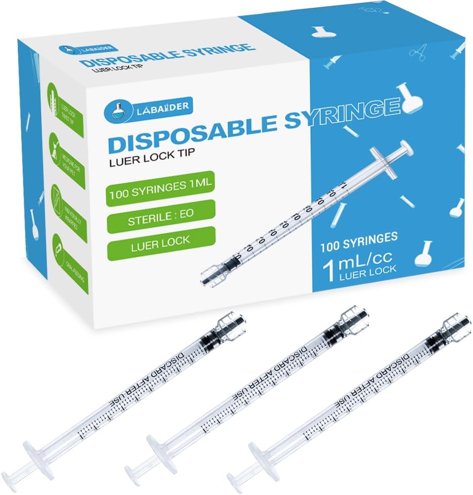 Amazon.com: 100 Pack 1ml Syringes Luer Lock Syringe without Needle ...