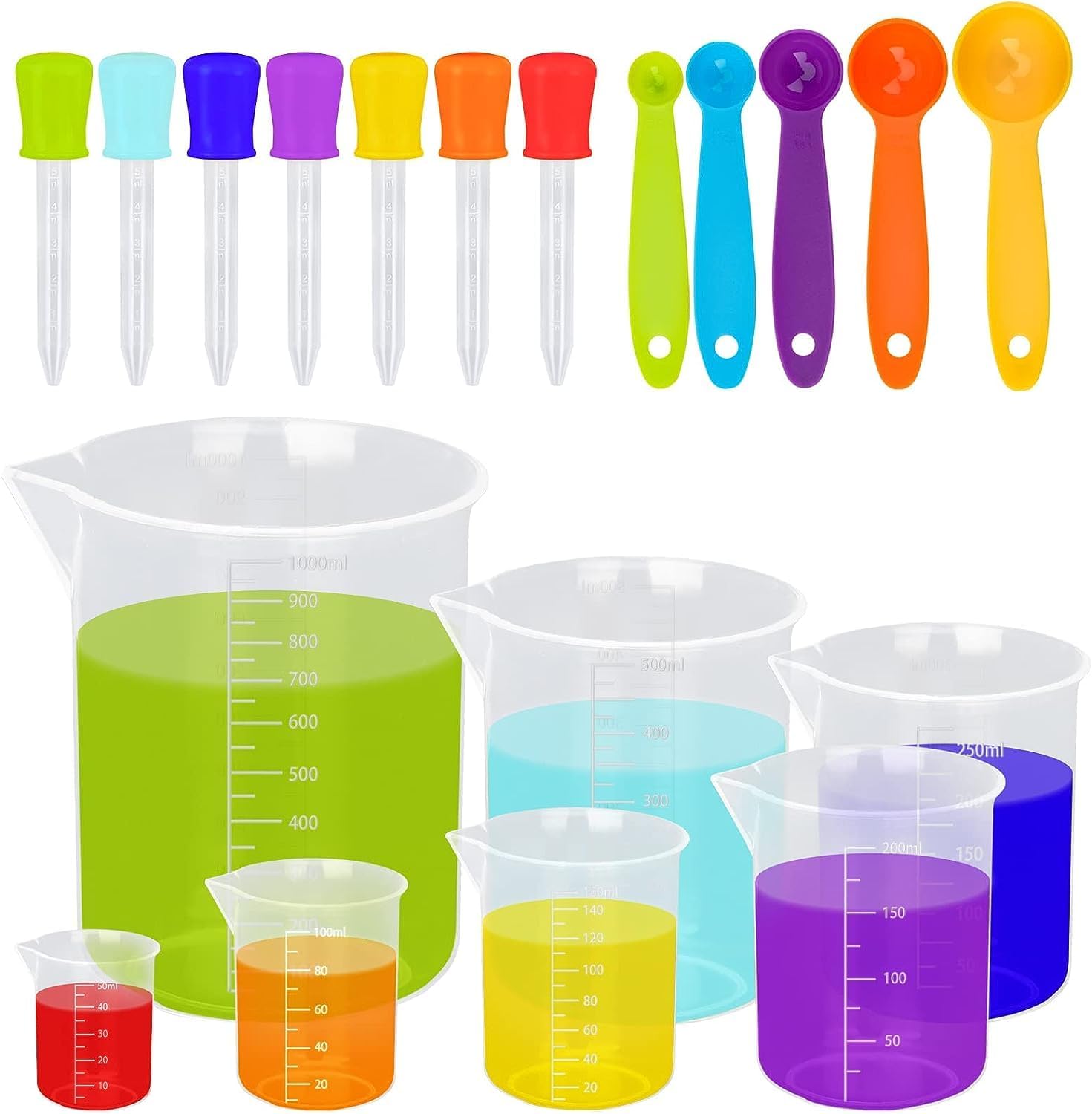 Plastic Measuring Cups with Spoons and Droppers, 7Pcs Plastic Measuring ...