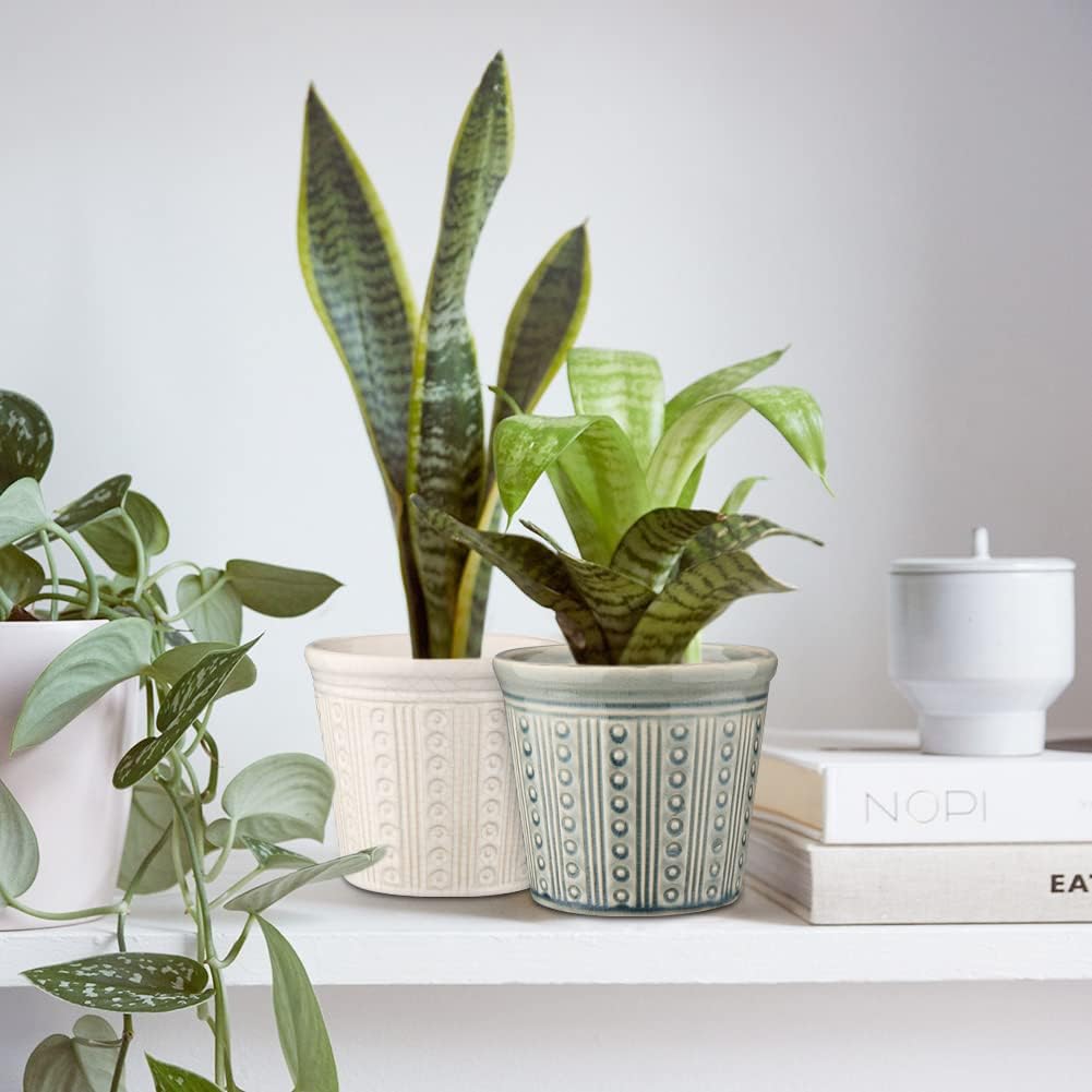 Oairse 12CM Succulent Plant Pots Set of 3, Ceramic Plant Pots Indoor ...
