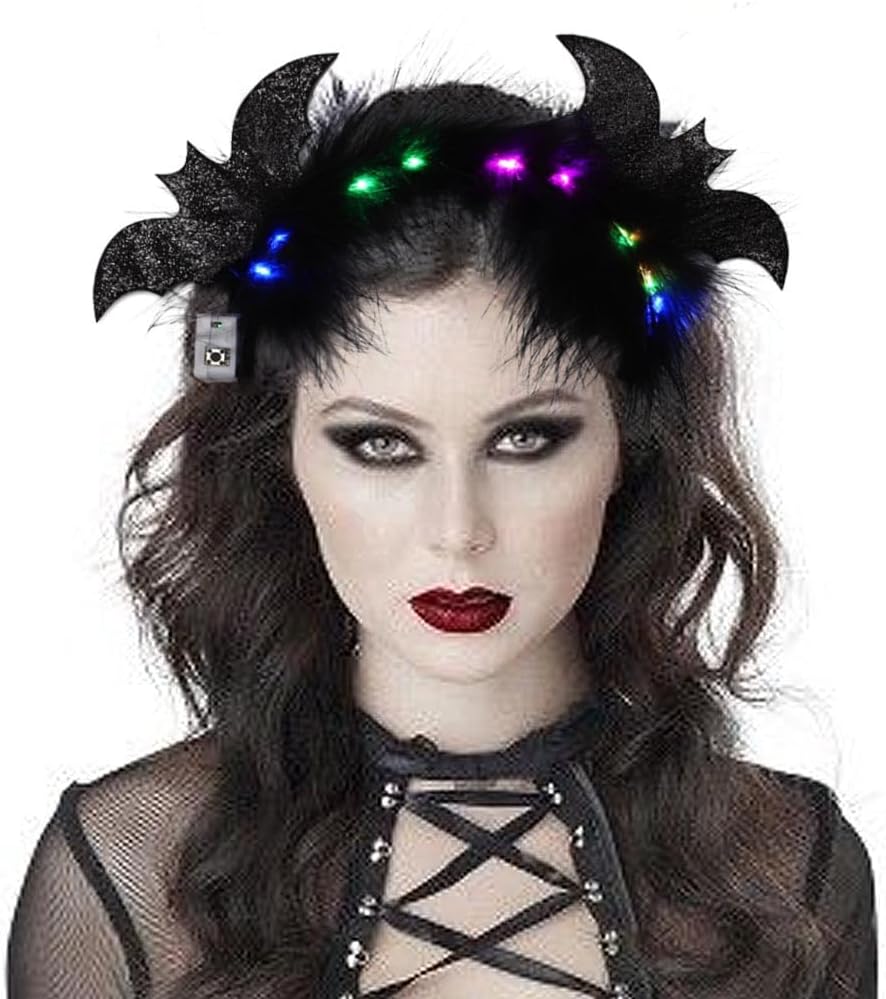 Amazon.com: CAKURE Light Up Halloween Headband Led Black Feather ...